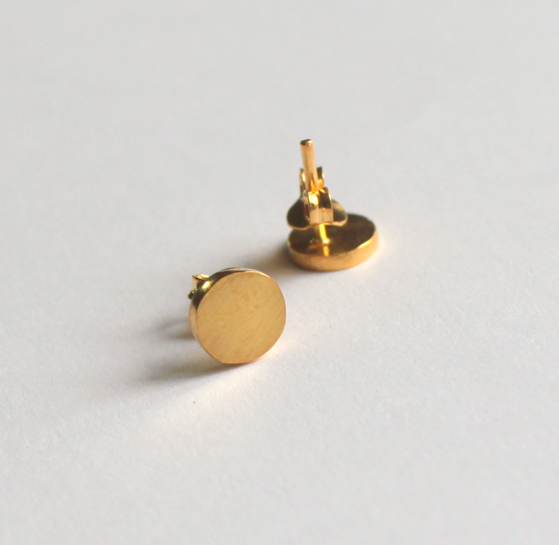 Simple Geometric Jewelry Round Stud Earrings Gold Plated Sterling on Luulla